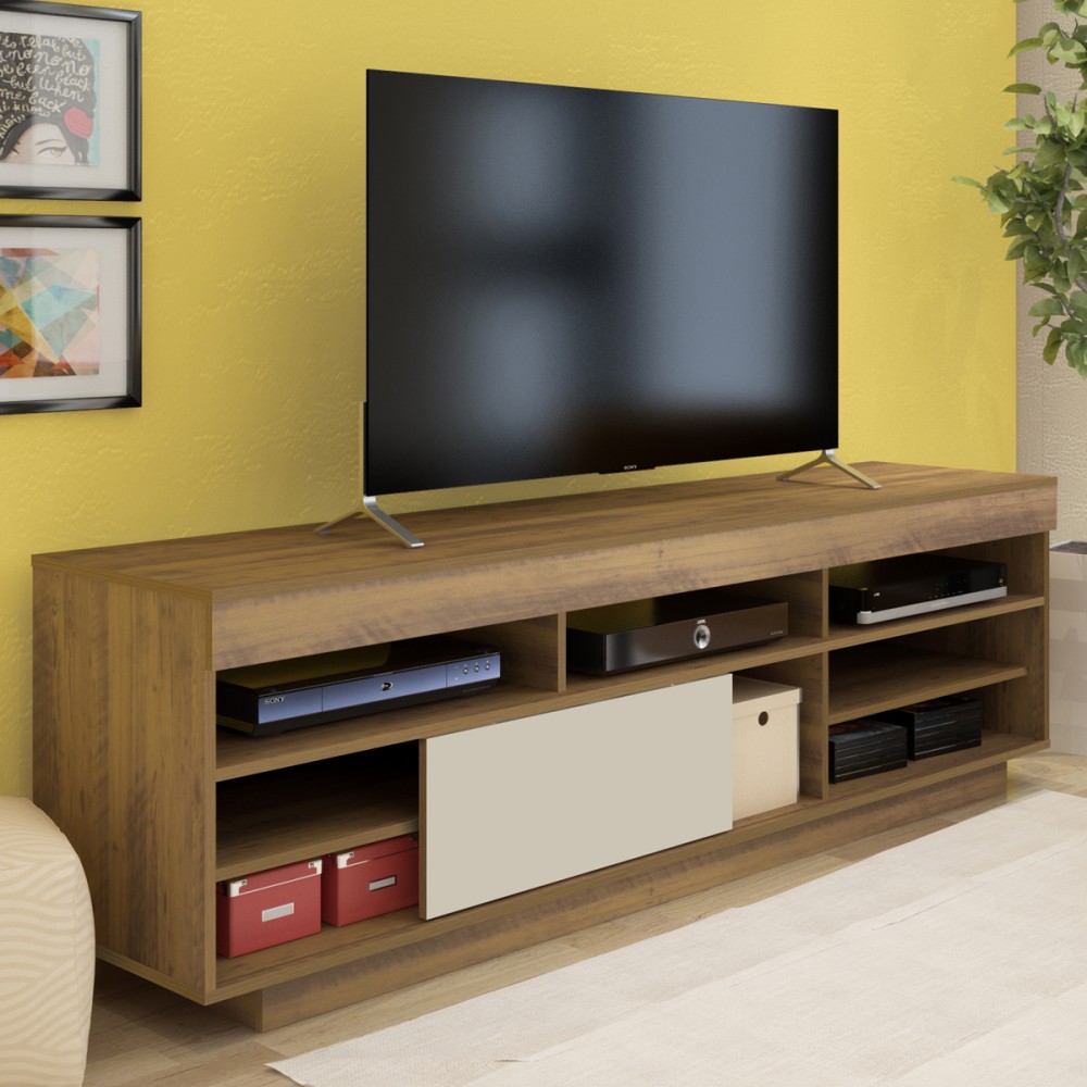 Rack para TV Até 60 Polegadas Treviso Flex C/ Rodízios Pinho/Off White ...