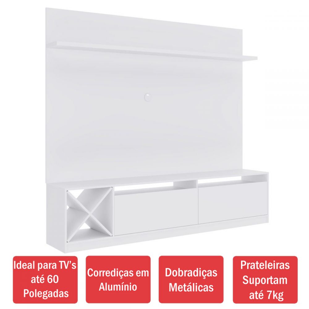 Rack com Painel para TV Até 60 Polegadas 2 Portas 2023 Bac Branco ...