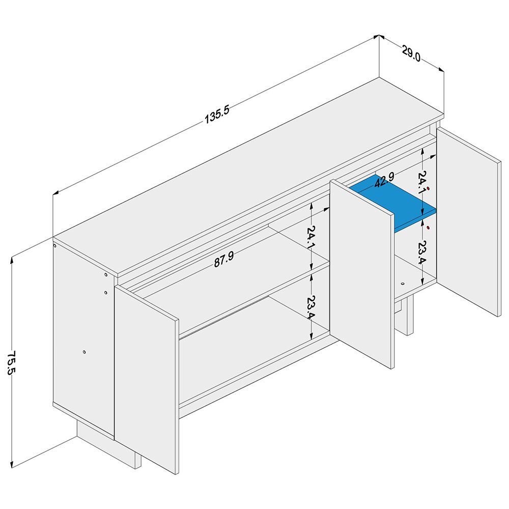Armário para Escritório 3 Portas Los Angeles Horizontal Preto/Carvalho ...