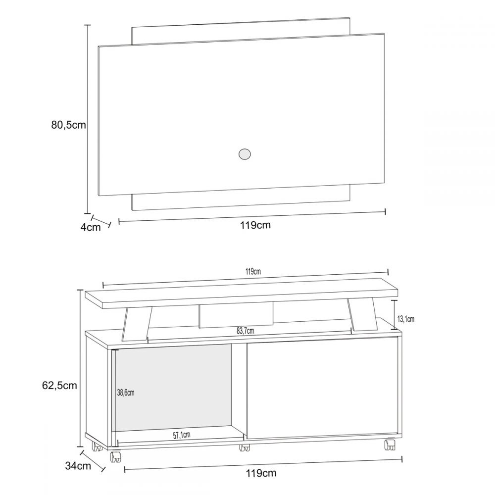 Rack com Painel para TV Até 50 Polegadas Rivera 1 Porta Mocaccino Rústico/3d Natura Off White ...