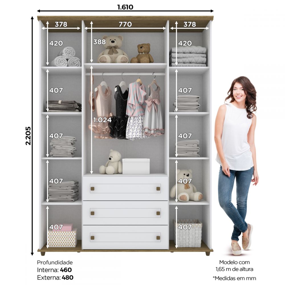 Guarda-Roupa de Bebê Encanto 4 Portas 3 Gavetas 100% Mdf Branco Hp ...