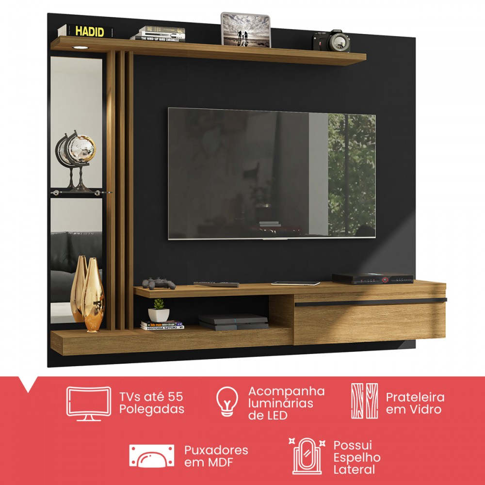 Painel para TV Até 55 Polegadas com Led Denver Preto Fosco/Cinamomo ...