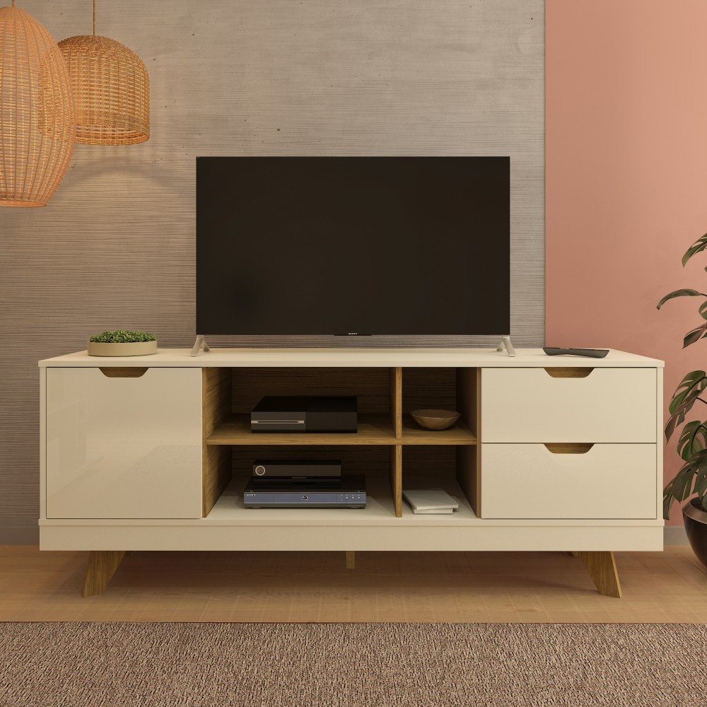 Rack para TV Até 60 Polegadas Michigan 1 Porta 2 Gavetas Off White ...