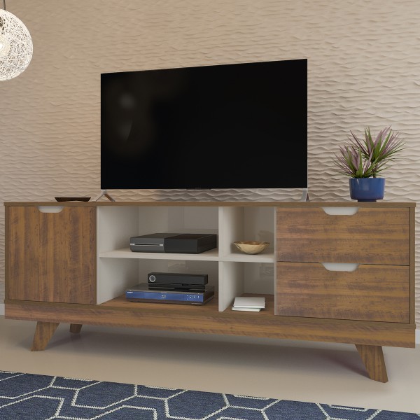 Rack para TV Até 60 Polegadas Michigan 1 Porta 2 Gavetas Pinho/Off ...