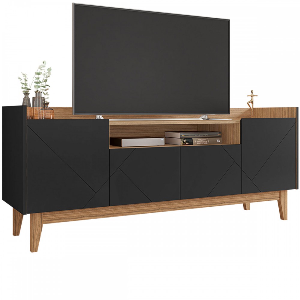Rack para TV Até 60 Polegadas Adria 4 Portas Preto/Noce - Casa D