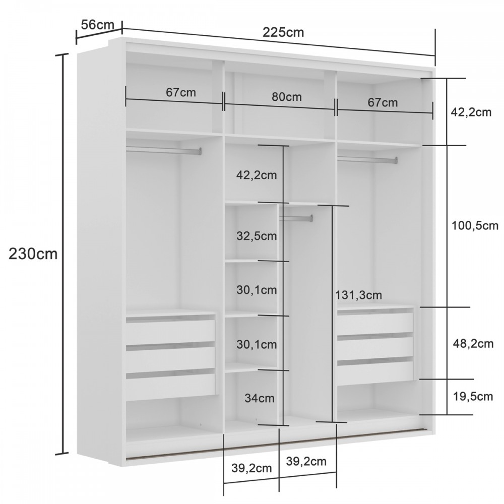 Guarda-Roupa Casal Qualita 3 Portas 6 Gavetas Branco - Belmax
