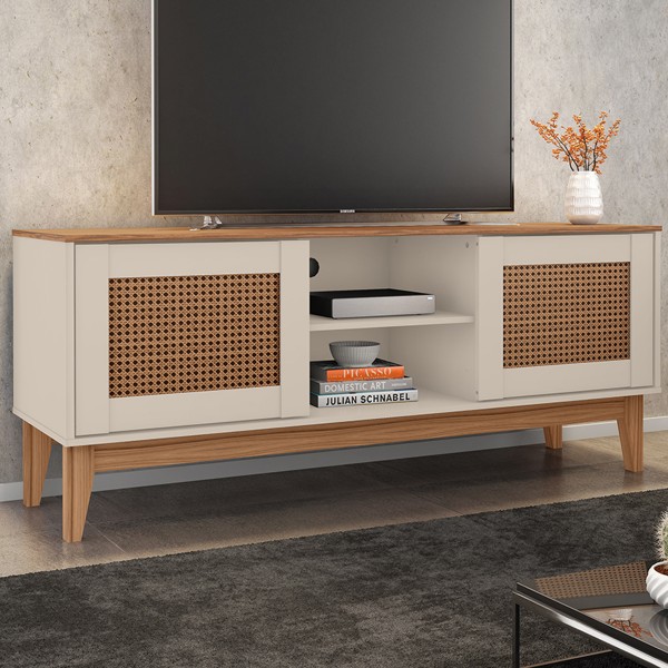 Rack para TV Até 60 Polegadas Safira 2 Portas 2 Nichos Off White/Noce ...