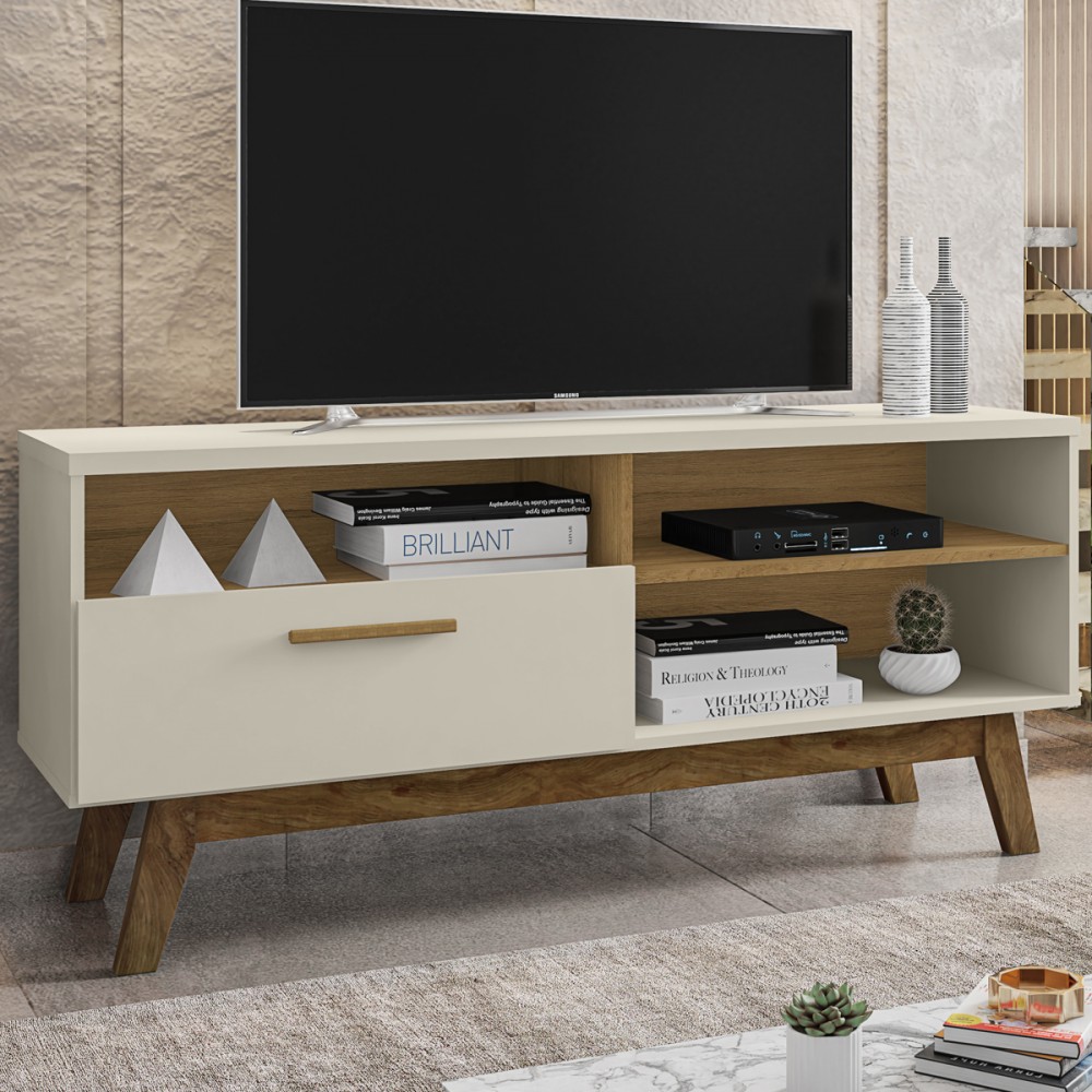 Rack para TV Até 55 Polegadas Santorini 1 Porta Off White/Cinamomo ...