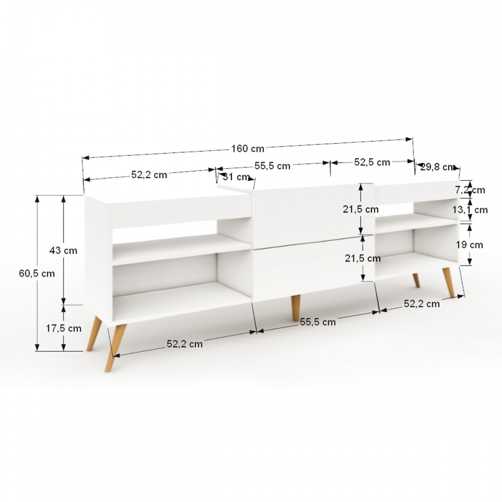 Rack para TV Até 55 Polegadas Roma 1 Porta 2 Prateleiras Branco Fosco ...