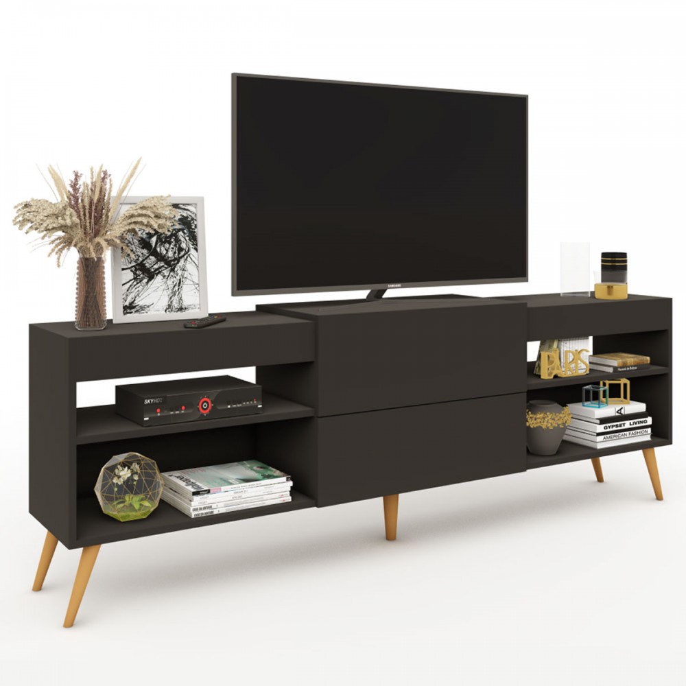 Rack para TV Até 55 Polegadas Roma 1 Porta 2 Prateleiras Preto Fosco ...