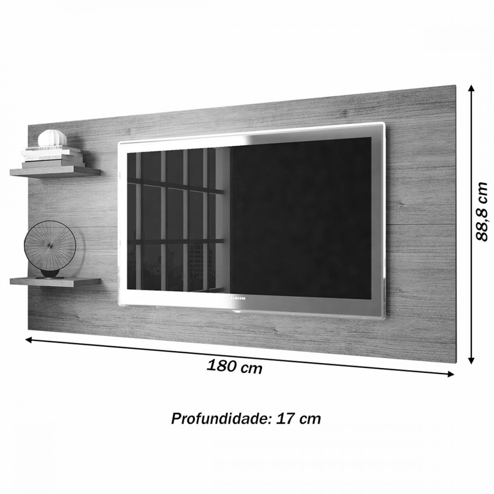 Painel para TV Até 55 Polegadas Giz 2 Prateleiras Mel - Viero Móveis