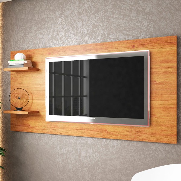 Painel para TV Até 55 Polegadas Giz 2 Prateleiras Mel - Viero Móveis