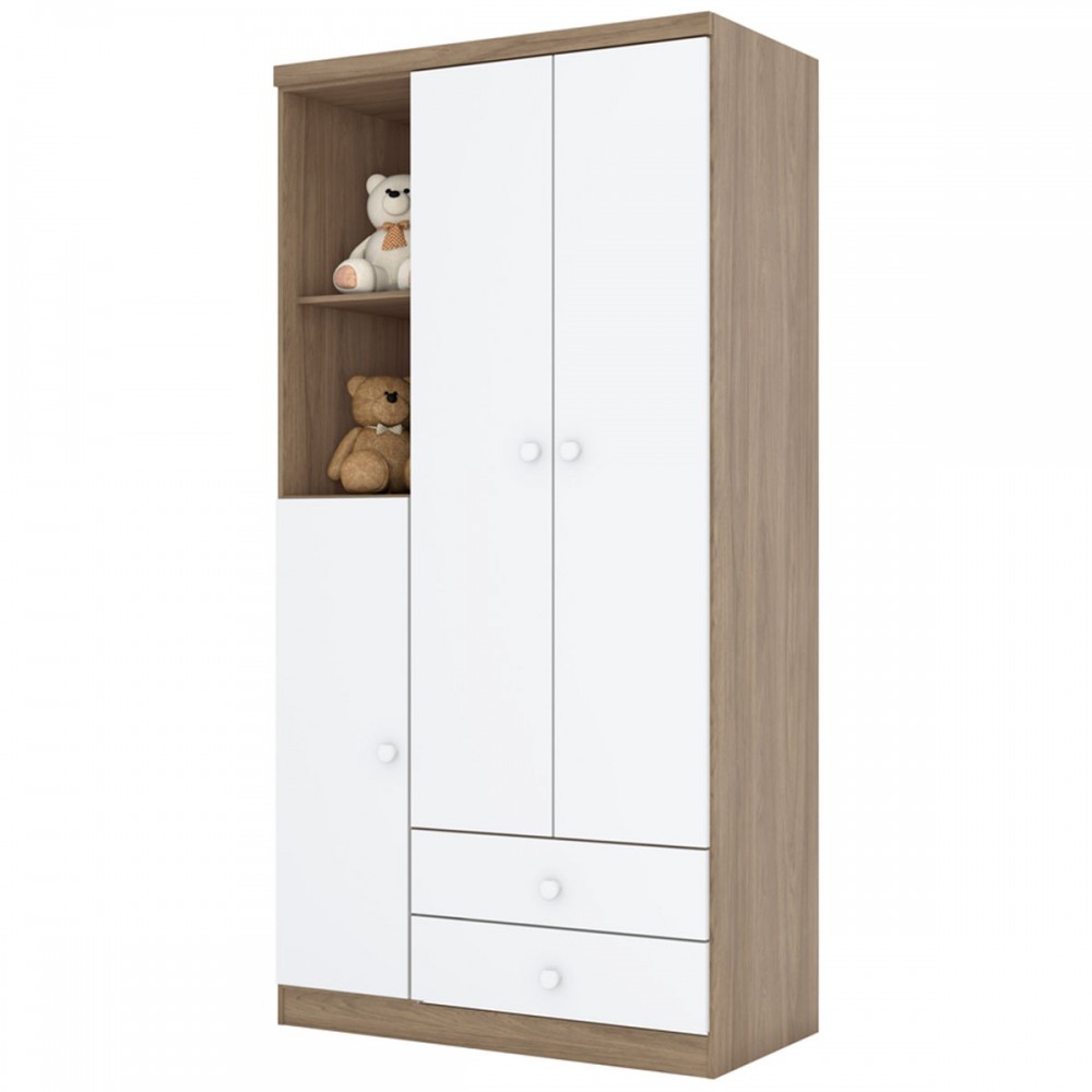 Guarda-Roupa Infantil Pique-Esconde 3 Portas 2 Gavetas Rústico/Branco ...