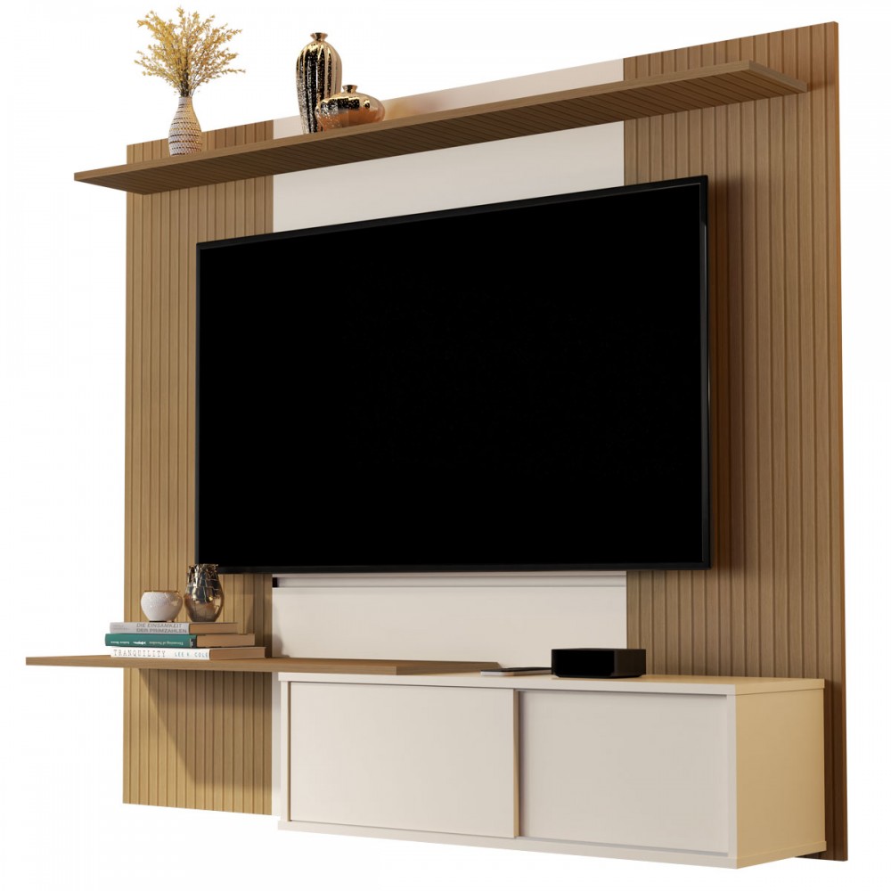 Painel para TV Até 65 Polegadas Luxo 2 Portas 2 Prateleiras Elmo/Pérola ...