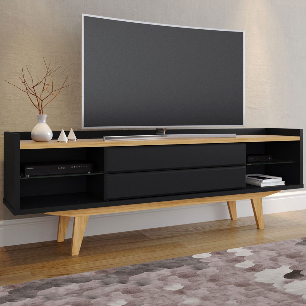 Rack para TV Até 70 Polegadas Diamant 2 Gavetas Camaru/Preto Fosco - Robel