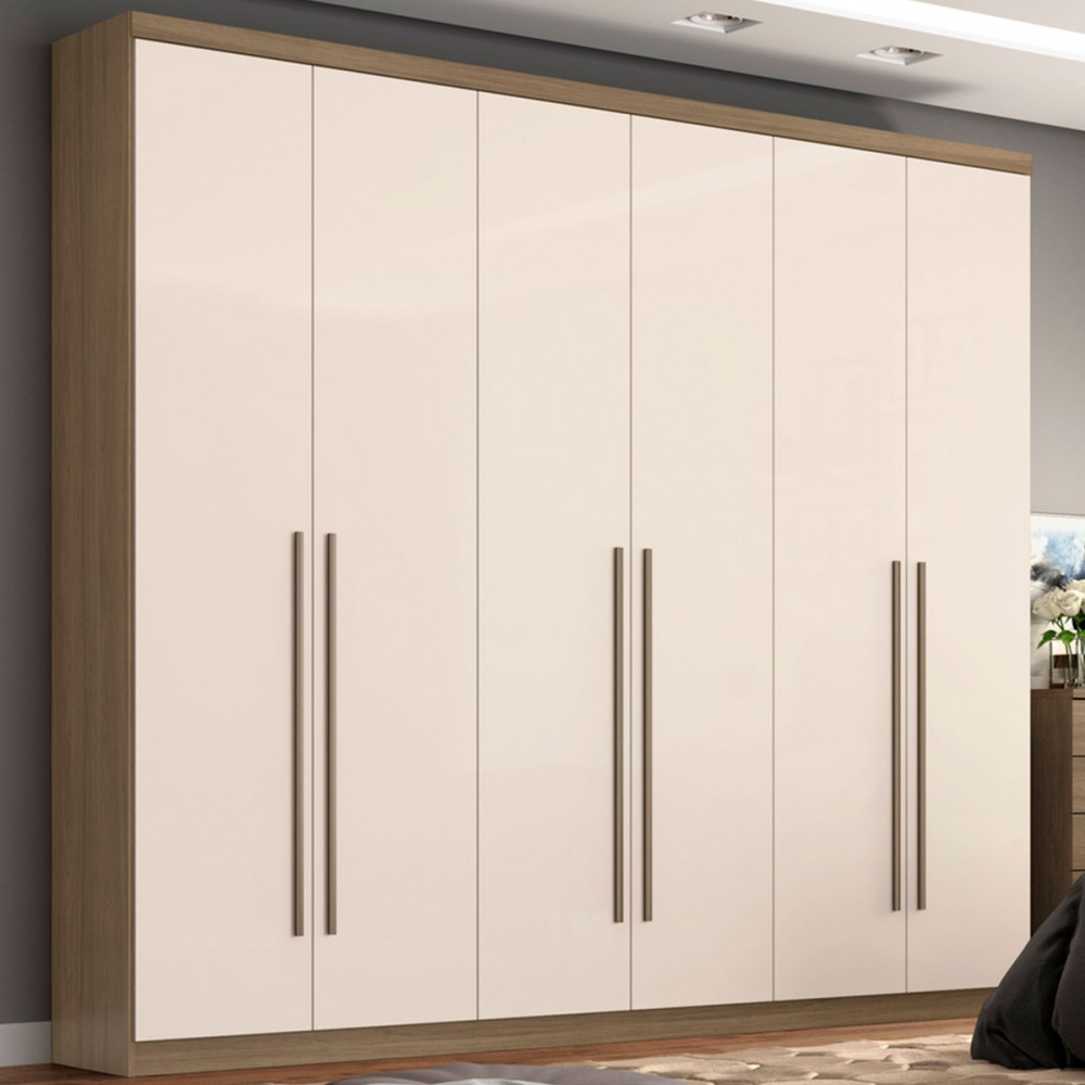 Guarda-Roupa Casal Pérola 6 Portas 3 Gavetas Rústico/Off White - Henn