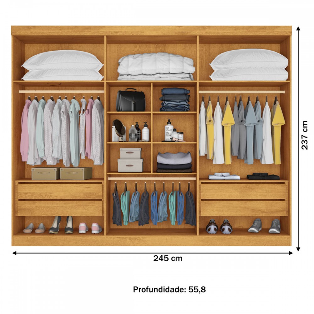 Guarda-Roupa Casal Alba 6 Portas 4 Gavetas 100% Mdf Espelhado Peroba ...