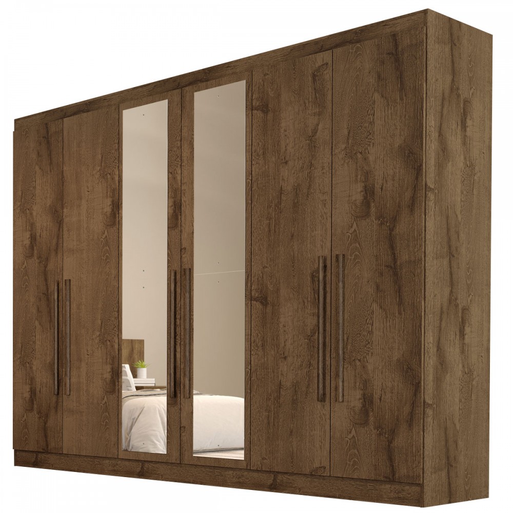 Guarda-Roupa Casal Oslo 6 Portas 4 Gavetas 100% Mdf com Espelho Brauna ...