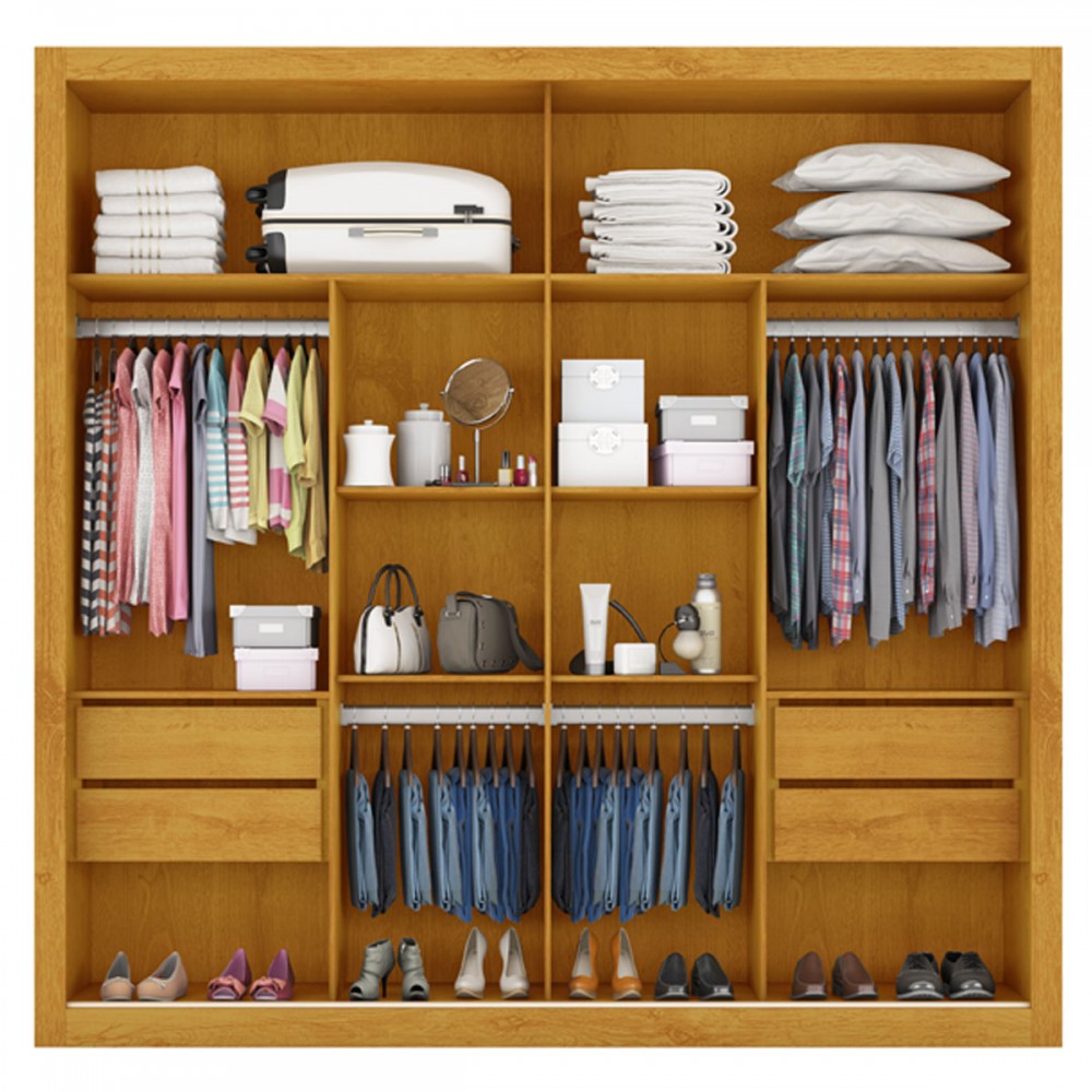 Guarda-Roupa Casal Merida 2 Portas 4 Gavetas Flex com Espelho Peroba ...