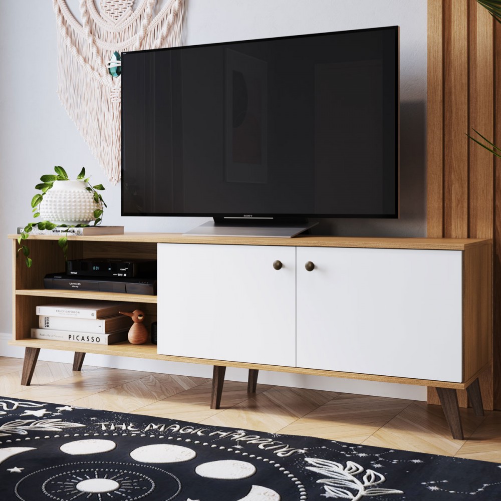 Rack para TV Até 65 Polegadas 2 Portas 1 Prateleira Naturalle/Branco ...