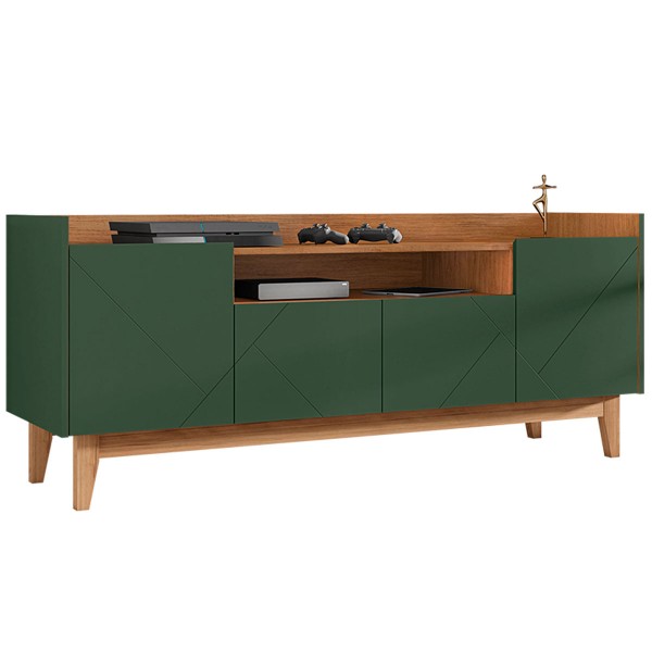 Rack para TV Até 60 Polegadas Adria 4 Portas Verde Oliva/Cedro - Casa D