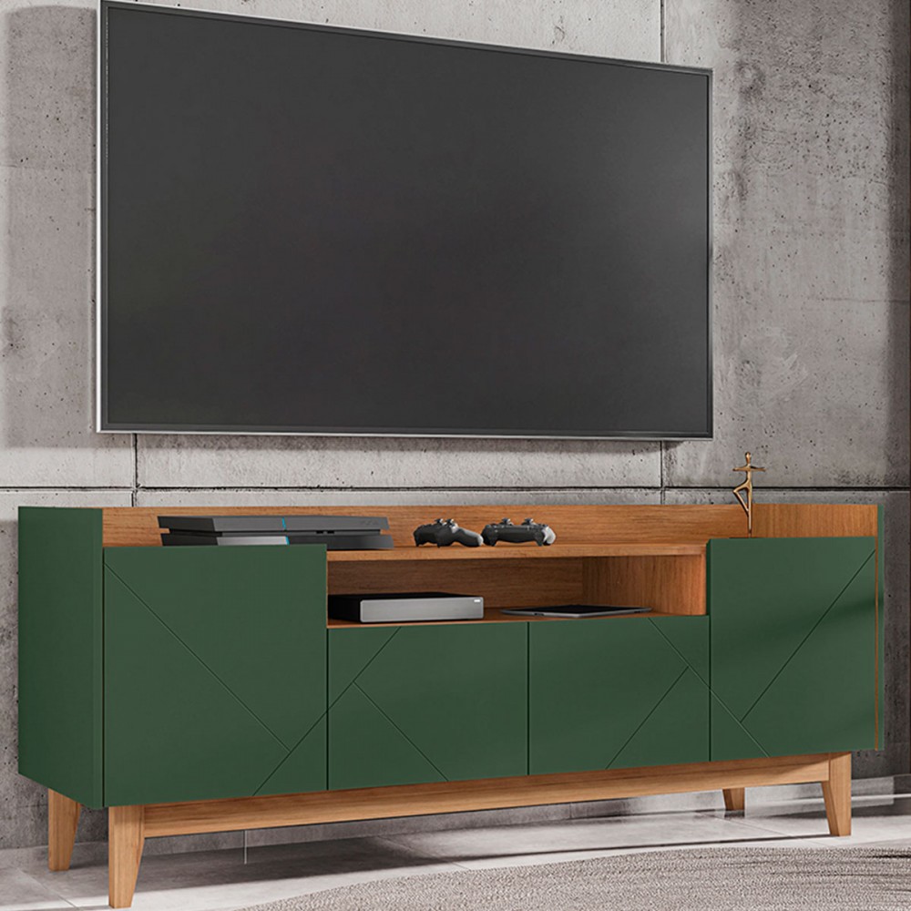 Rack para TV Até 60 Polegadas Adria 4 Portas Verde Oliva/Cedro - Casa D