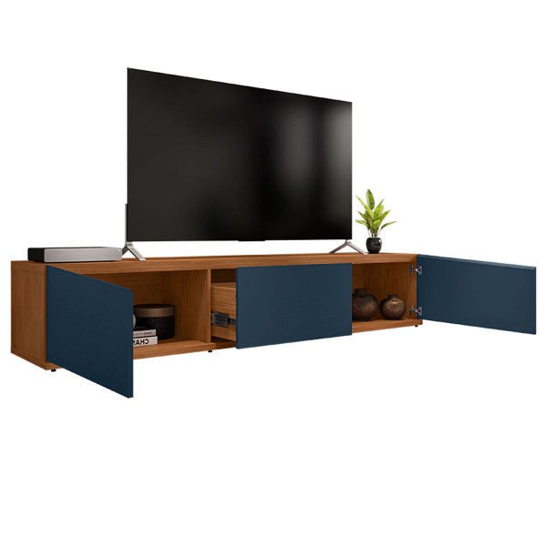 Rack para TV Até 60 Polegadas Eros 1,80 2 Portas 1 Gaveta Cedro/Azul Cobalto - Casa D