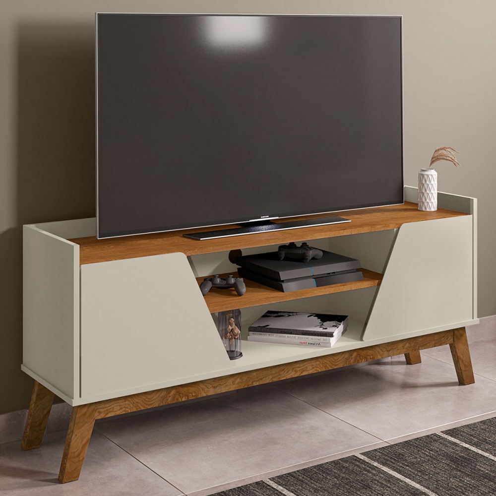 Rack para TV Até 55 Polegadas Milão 2 Portas 1 Prateleira Off White ...
