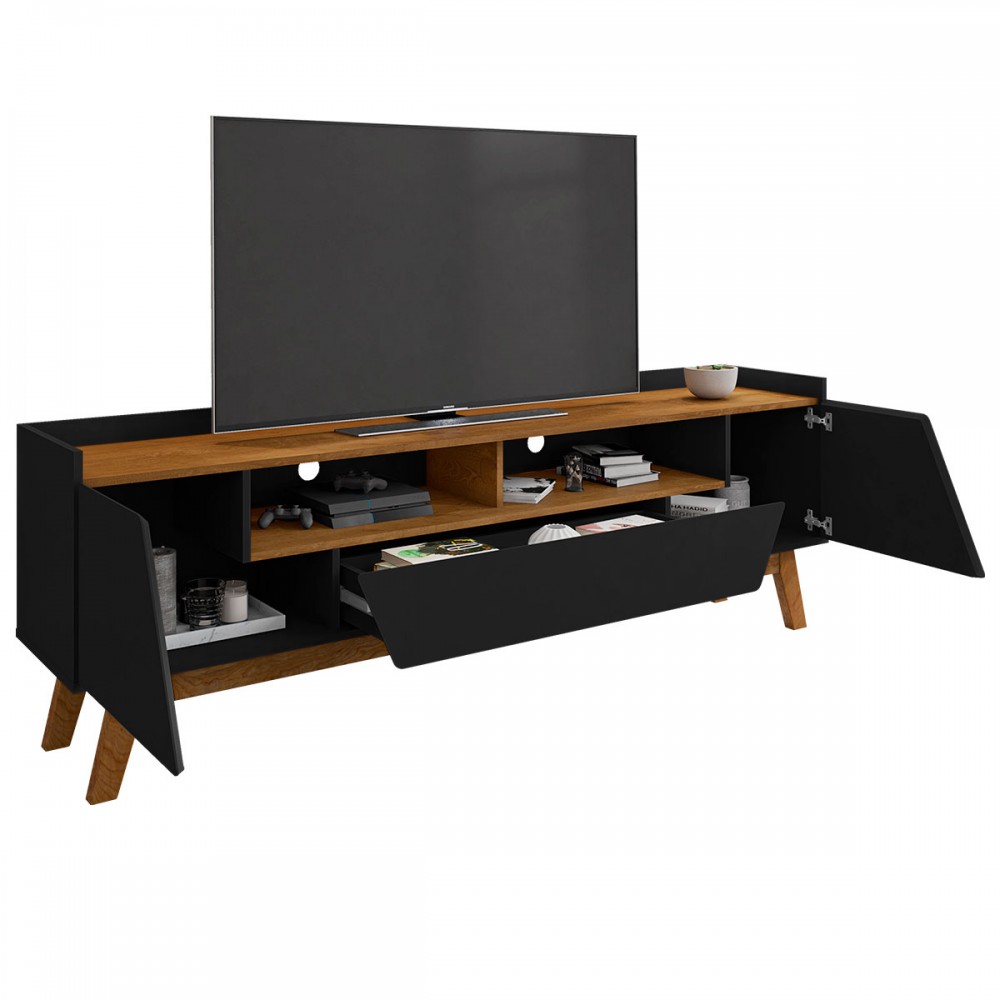 Rack para TV Até 70 Polegadas Florença 2 Portas 1 Gaveta Preto Fosco ...