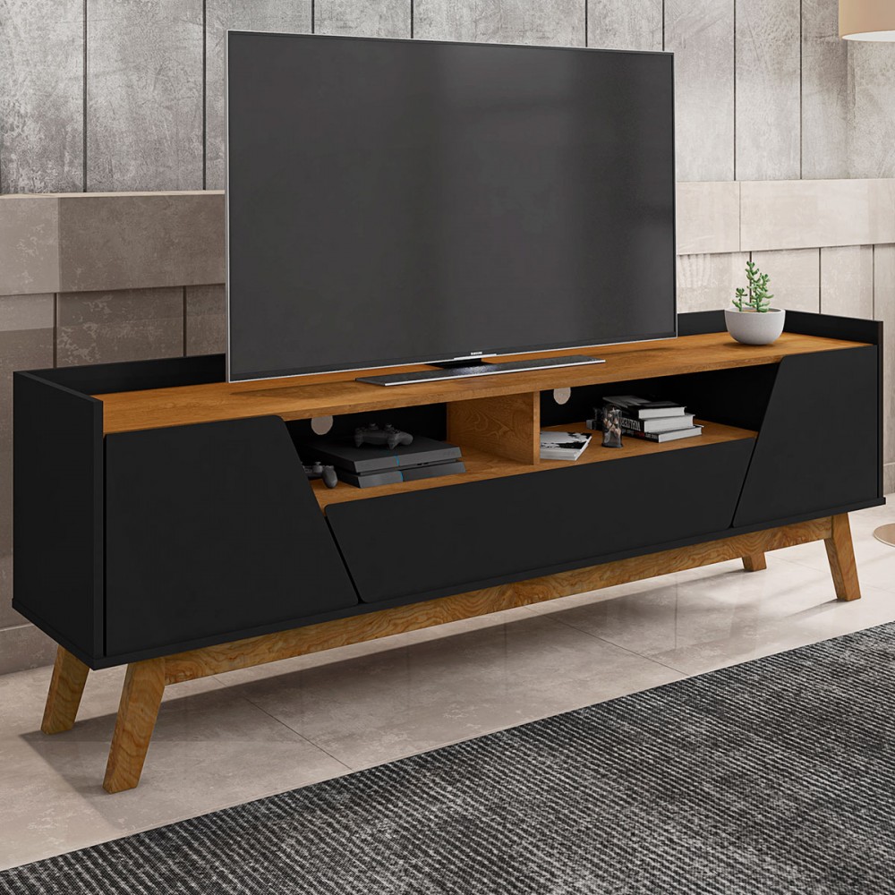 Rack para TV Até 70 Polegadas Florença 2 Portas 1 Gaveta Preto Fosco ...