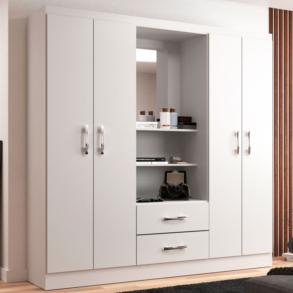 Guarda-Roupa Casal Capelinha 4 Portas 2 Gavetas com Espelho Branco ...