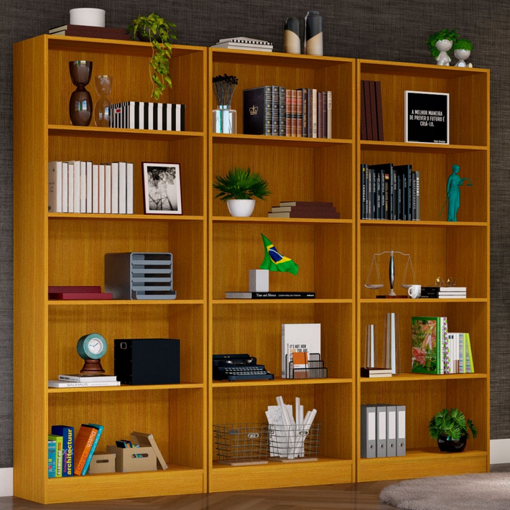 Estante para Livros Dublin 12 Prateleiras Mel - Pnr Móveis