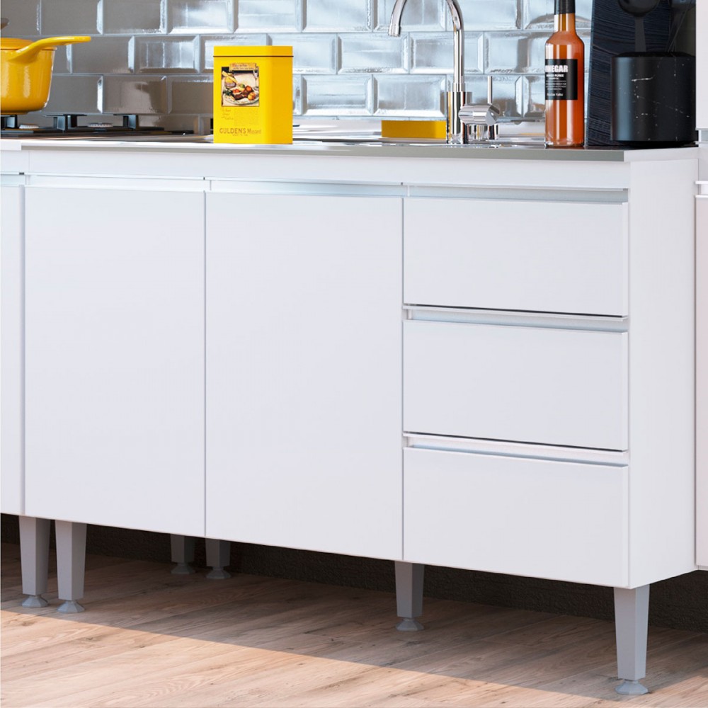 Balcão de Cozinha Athena 2 Portas 3 Gavetas Branco - Irm Móveis