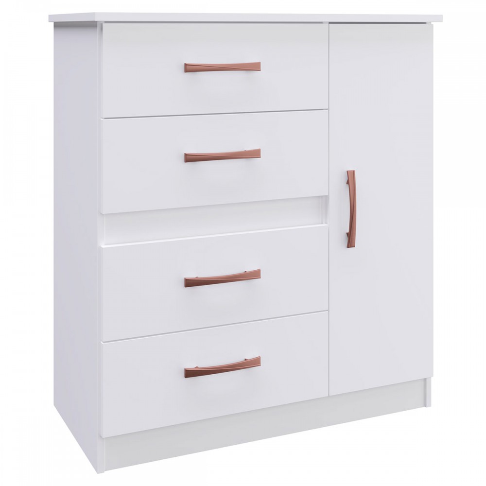 Cômoda Caribe 1 Porta 4 Gavetas Flex Branco/Rosa/Azul 508 - Doripel