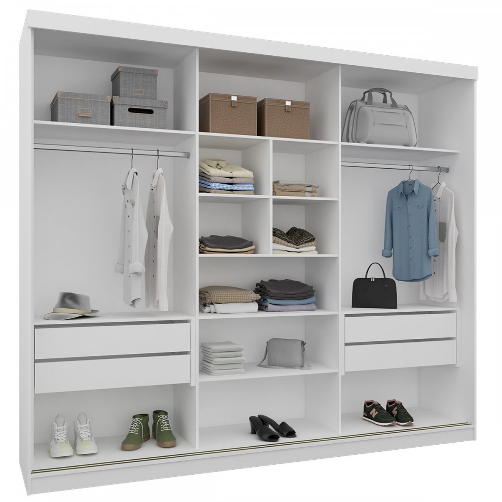 Guarda-Roupa Casal 3 Portas 4 Gavetas com Espelho Branco 8823e2 - Foscarini