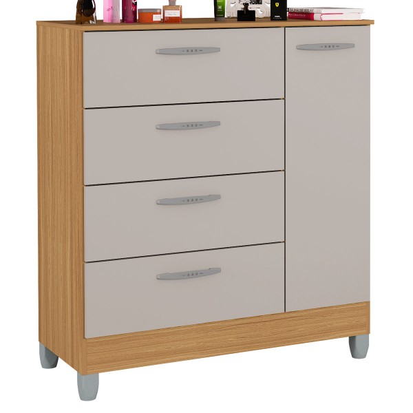 Cômoda 1 Porta 4 Gavetas Damasco/Off White A866.49 - Poquema