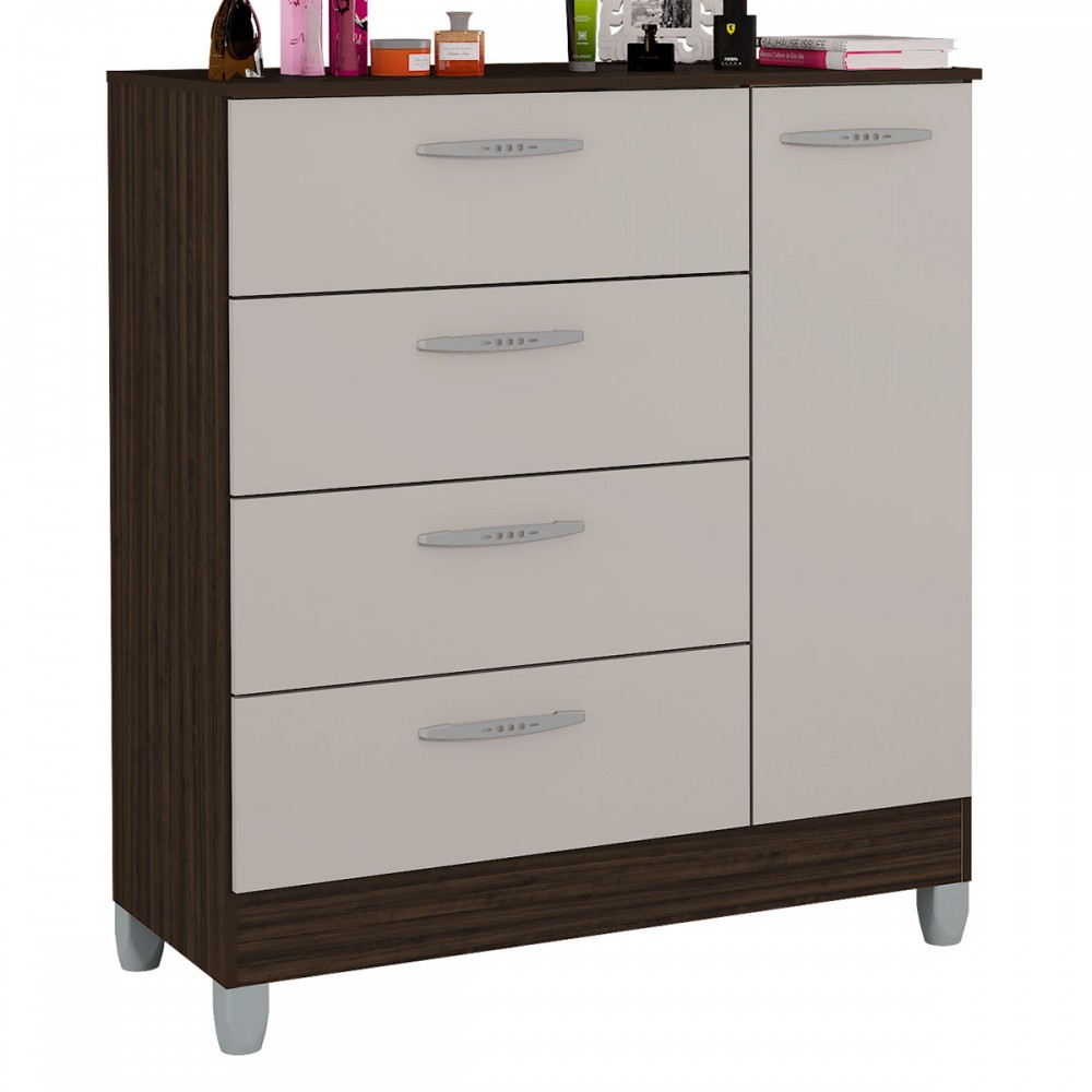 Cômoda 1 Porta 4 Gavetas Chocolate/Off White A866.79 - Poquema