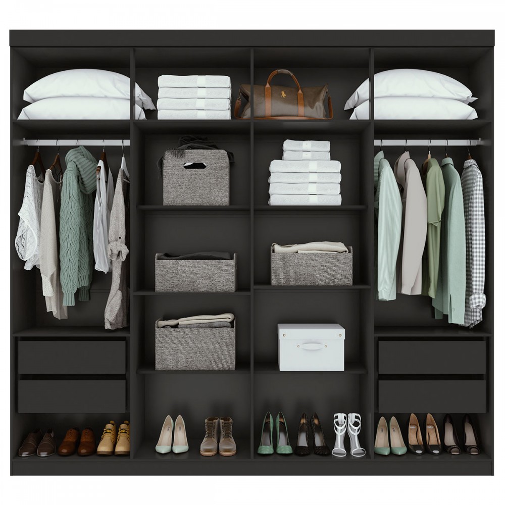 Guarda-Roupa Casal Andara 8 Portas 4 Gavetas Preto Fosco - Móveis Lopas
