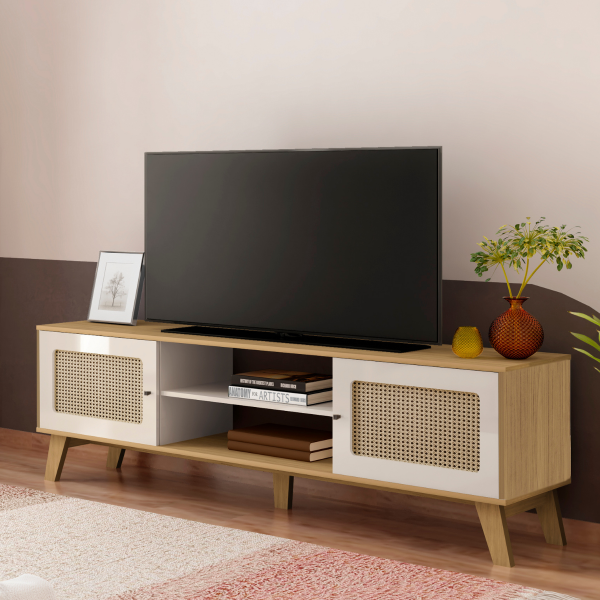 Rack para TV Até 75 Polegadas Charlotte 2 Portas Carvalho/Off White ...