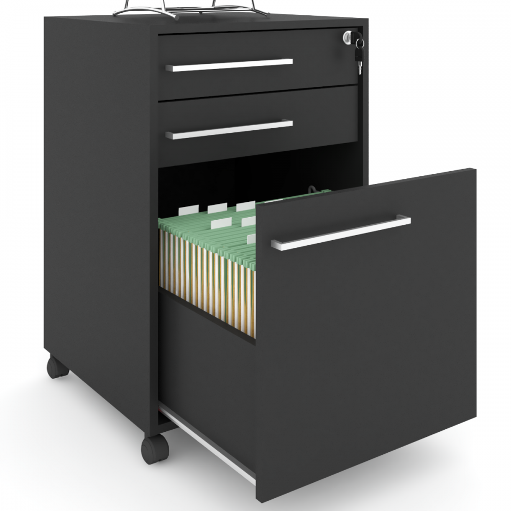 Gaveteiro Arquivo com Rodízios Sacramento 3 Gavetas com Chave Preto ...