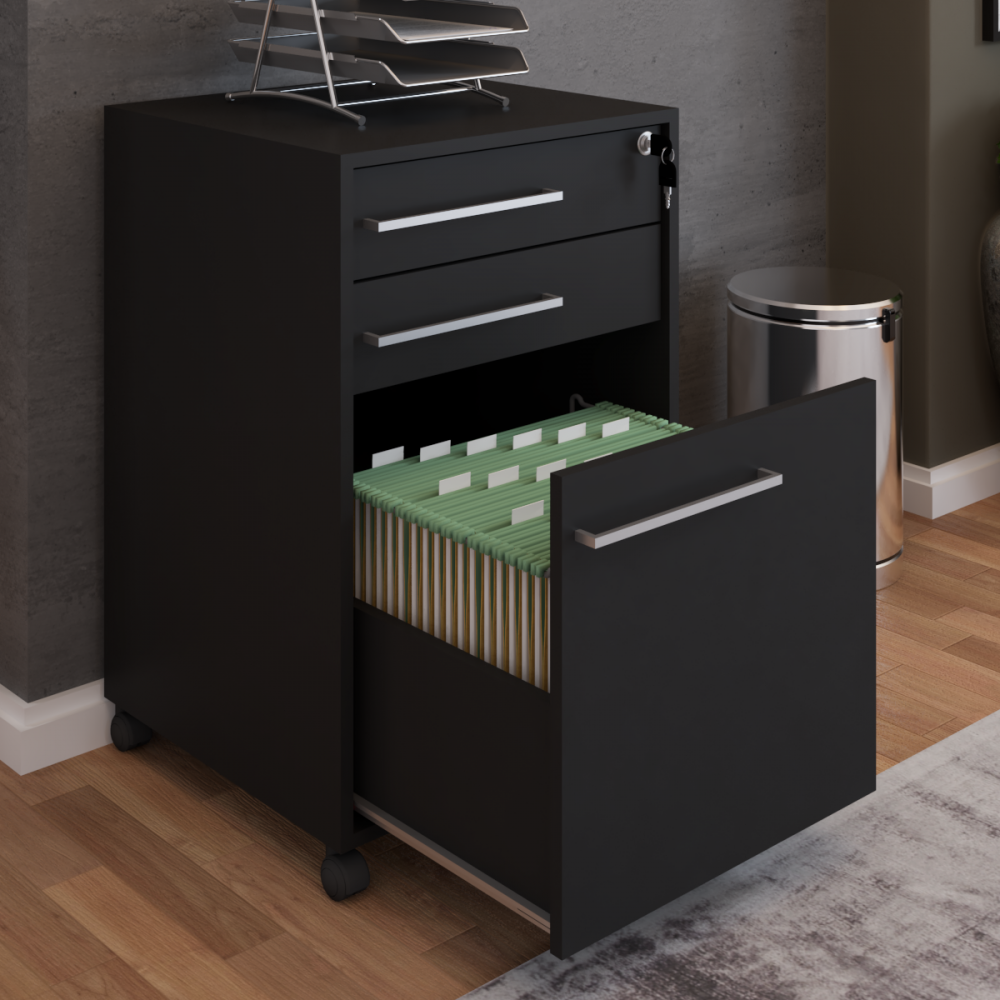 Gaveteiro Arquivo com Rodízios Sacramento 3 Gavetas com Chave Preto ...