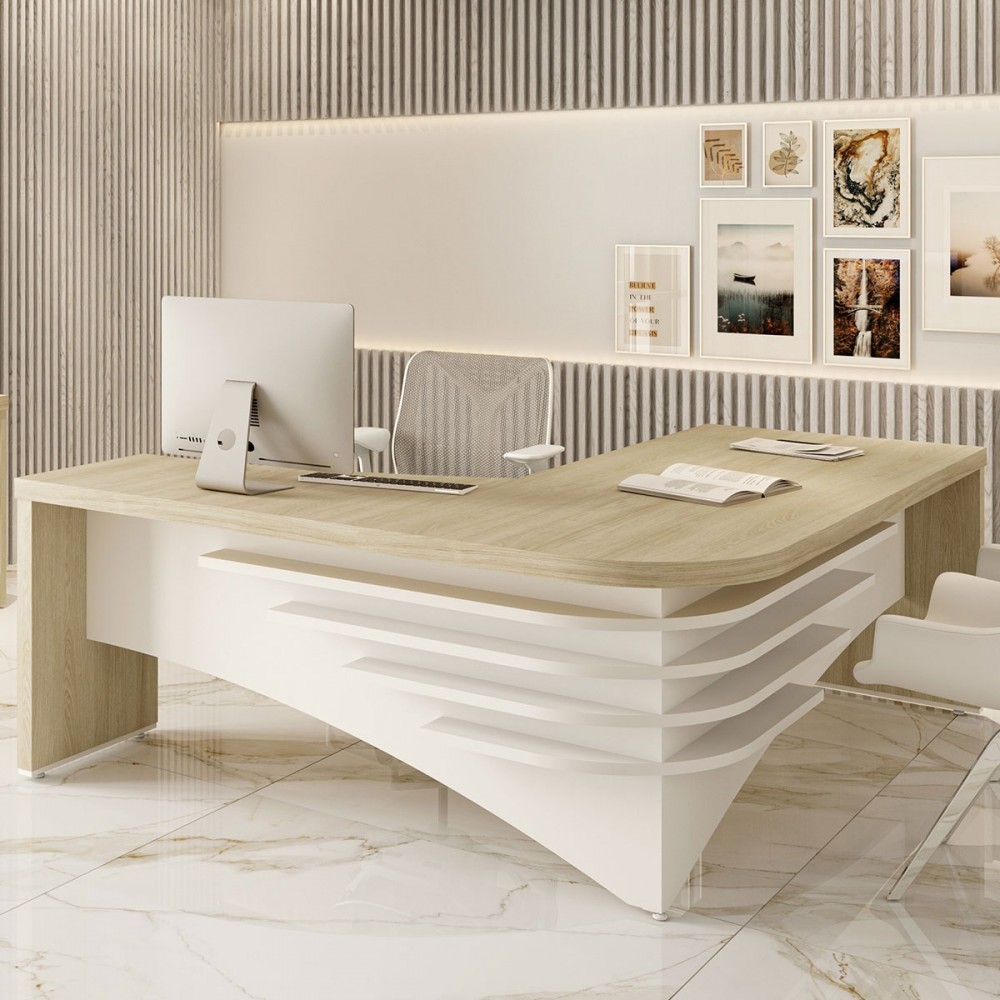 Mesa Tamburato Diretor Ii Ld Carvalho/Branco - Artany Móveis