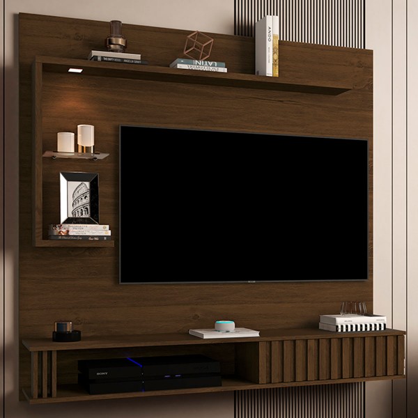 Painel para TV Até 50 Polegadas Allune Wood Ripado 1 Gaveta Cedro ...