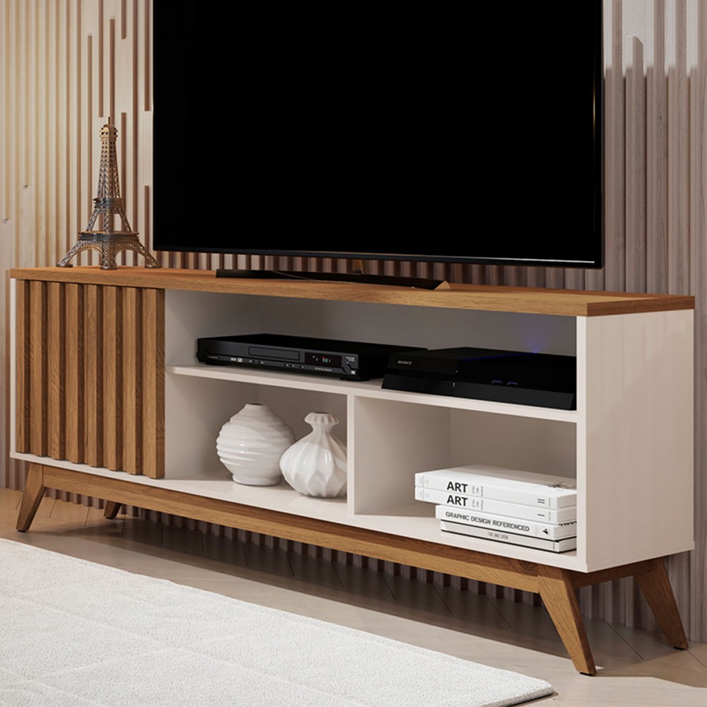 Rack para TV Até 55 Polegadas Malbec Wood Retrô 1 Porta 1 Prataleira ...