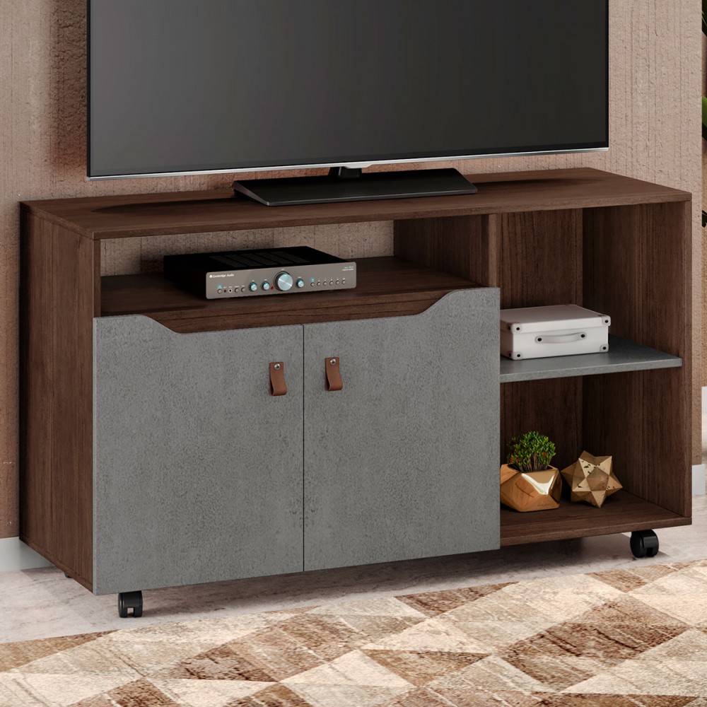 Rack para TV Até 49 Polegadas Seleto 2 Portas 1 Prateleira Café/Onix ...