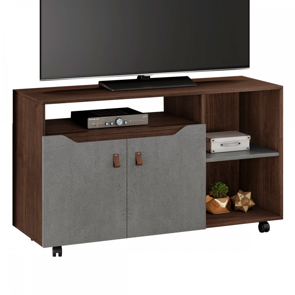 Rack para TV Até 49 Polegadas Seleto 2 Portas 1 Prateleira Café/Onix ...