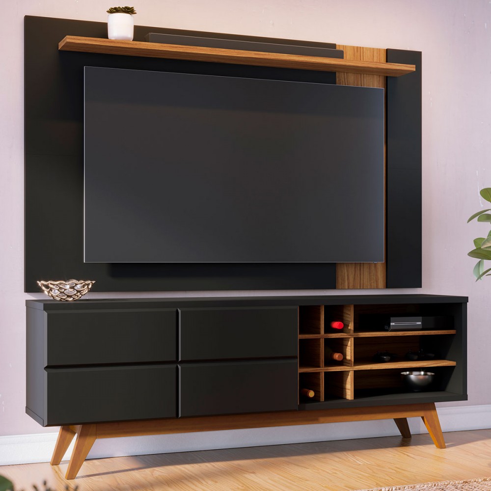 Rack com Painel para TV Até 70 Polegadas Noronha 2 Portas 3 Prateleiras ...