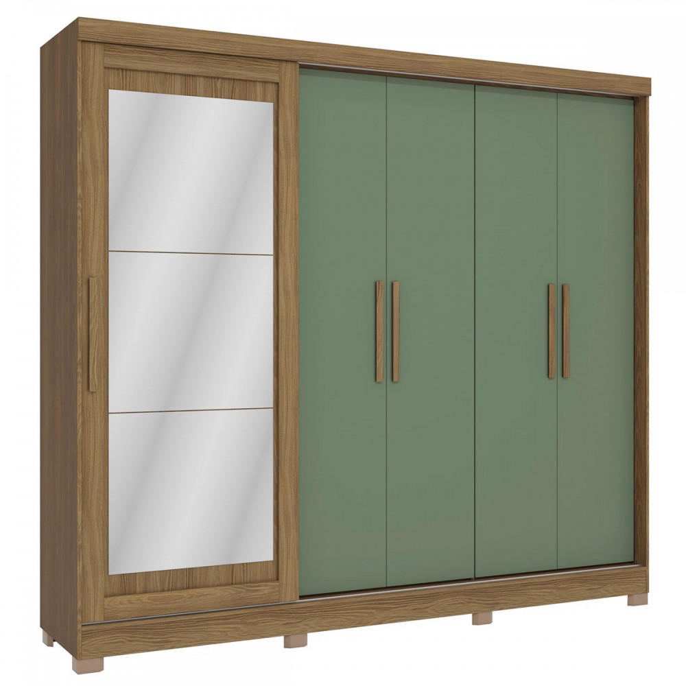 Guarda-Roupa Casal 5 Portas 4 Gavetas com Espelho Nogueira/Verde Oliva ...