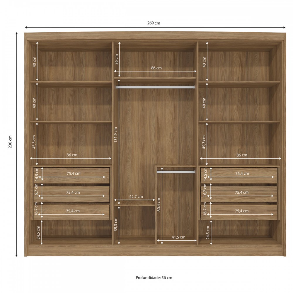 Guarda-Roupa Casal 6 Portas 6 Gavetas Nogueira/Macadamia N566 - Kappesberg