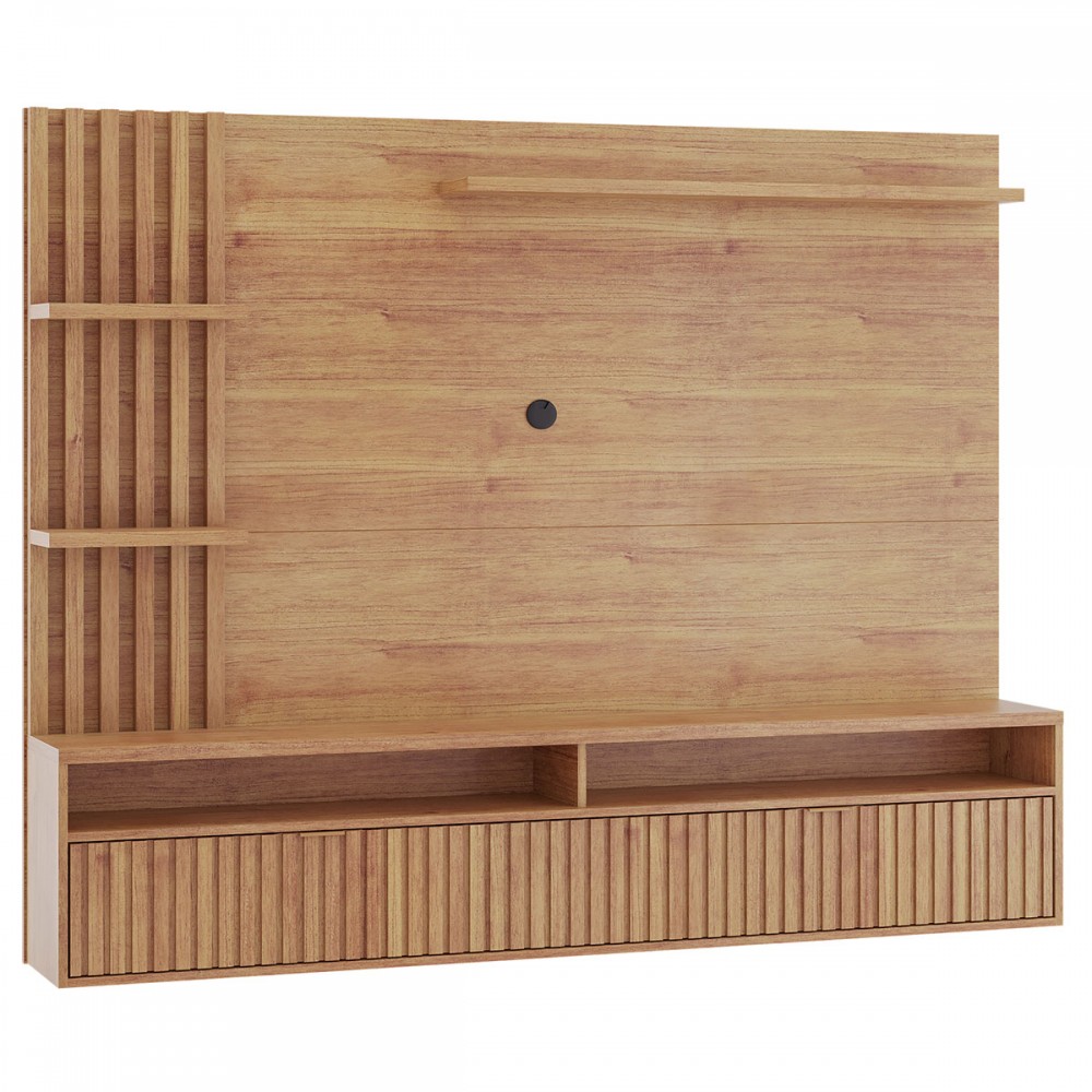 Painel para TV Até 65 Polegadas Dell 1 Porta 3 Prateleiras Ripado Mel - Viero Móveis